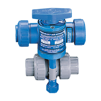Plast-O-Matic 1/2" PVC True-Blue Ball Valve, Pneumatic Actuated with ...