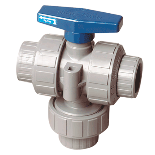 Plast-O-Matic TMBV series, 1" CPVC Three-way Ball Valve with PTFE Seats ...